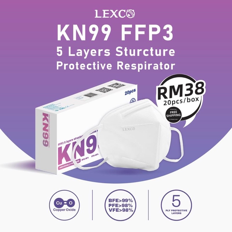 🔥READY STOCK 🔥KN99 Lexco 5ply Kill Bacteria FFP3 Structure Protective Respiratorlo | Shopee Malaysia