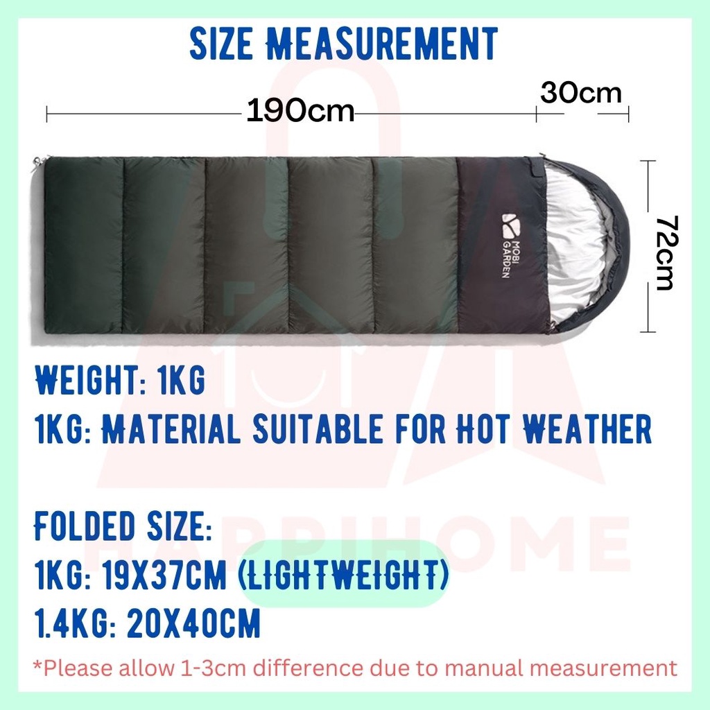MOBI GARDEN Sleeping Bag with Hood Thick Camping Travel Outdoor Hiking ...