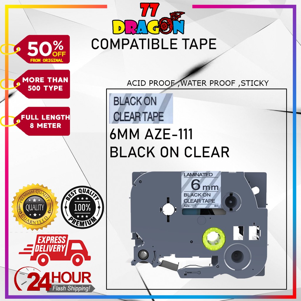 Compatible Tze-111 6mm Black on Clear Tape Label | Shopee Malaysia