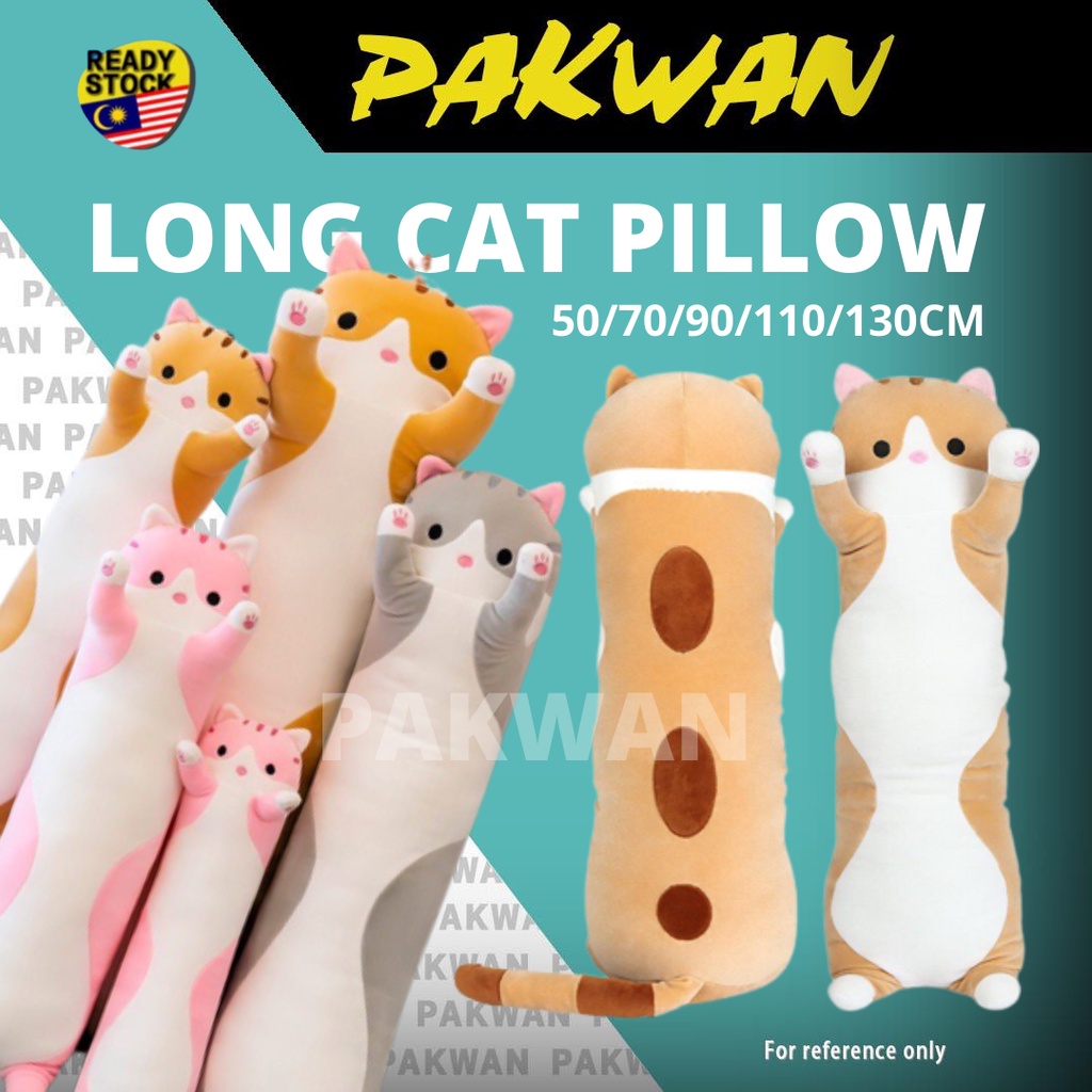 Long Cat Plush Toy Pillow 50/70/90CM Stuffed Doll Bantal Peluk Kucing ...