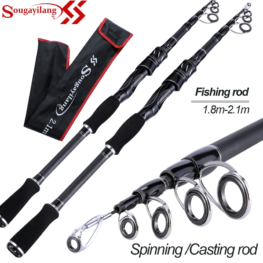 Sougayilang Casting/Spinning Fishing Rod Ultra Light Carbon Fiber Eva Handle Telescopic Fishing ...