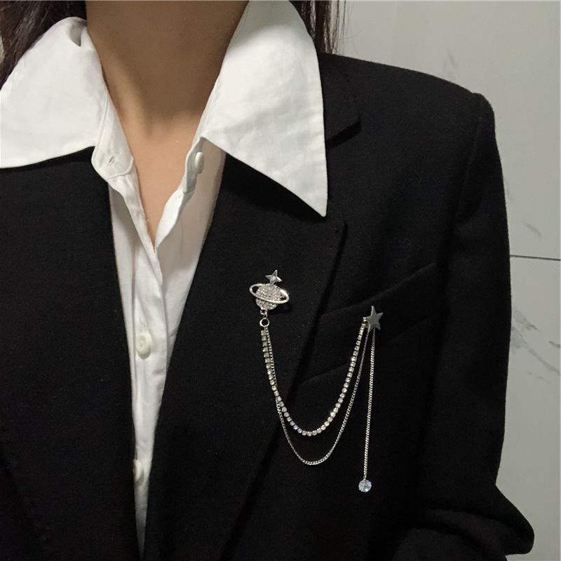 Flashing Diamond Planet Five-Pointed Star Brooch 22788 Men's Women's ...
