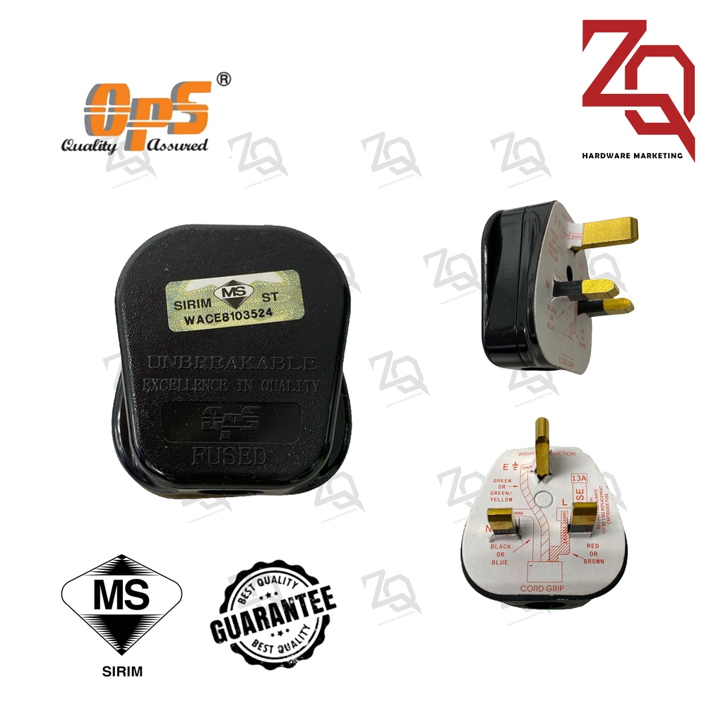 OPS 13A BLACK PLUG TOP 13A 250V / FUSED PLUG TOP / KEPALA PLUG ELEKTRIK ...