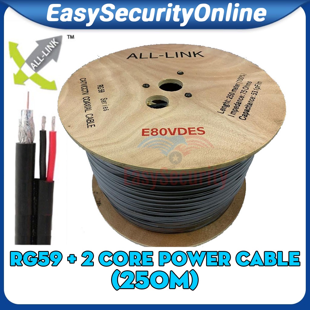 RG59 + VDE 250M Meter 2 Core Power Cable Pair Coaxial Cable CCTV Bare ...