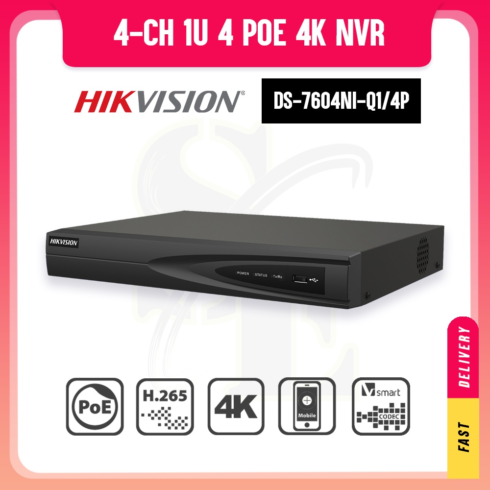 Hikvision DS-7604NI-Q1/4P 4-ch 1U 4 PoE 4K Network Video Recorder (Built in PoE) | Shopee Malaysia