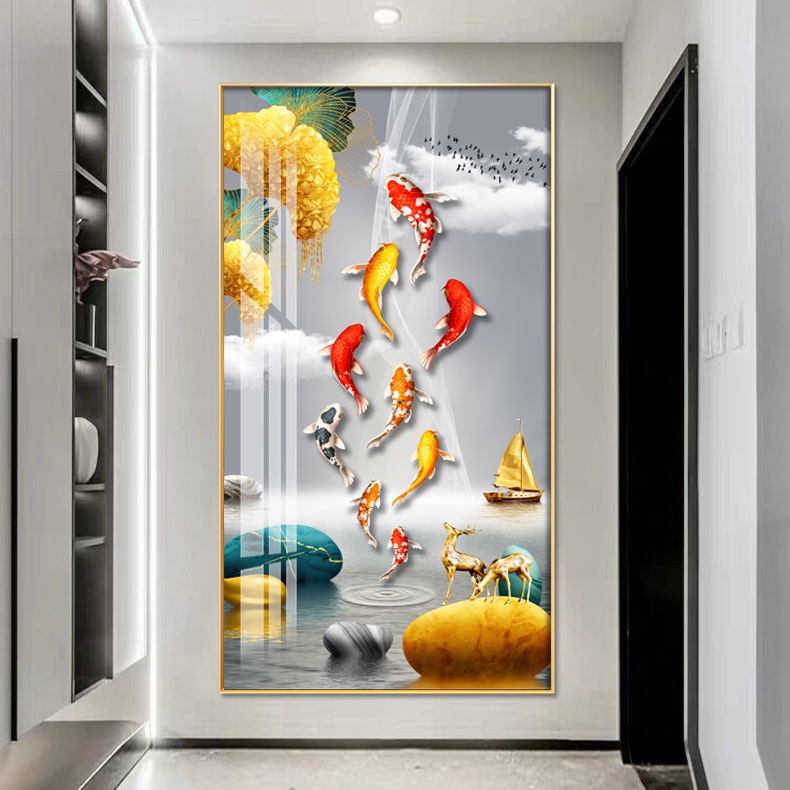 Nine Fish Pictures Chinese Style Money-Lucky Entrance Decorative ...