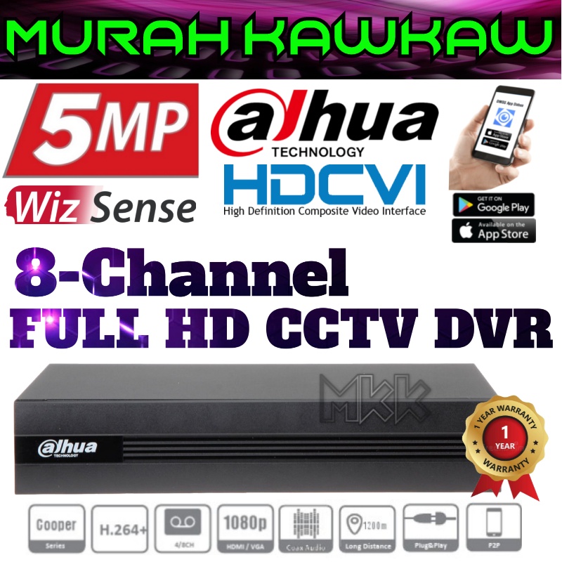 Dahua 8Channel DVR cctv Recoder Full HD 5.0MP DH-XVR1B08H-i(Ready stock ...