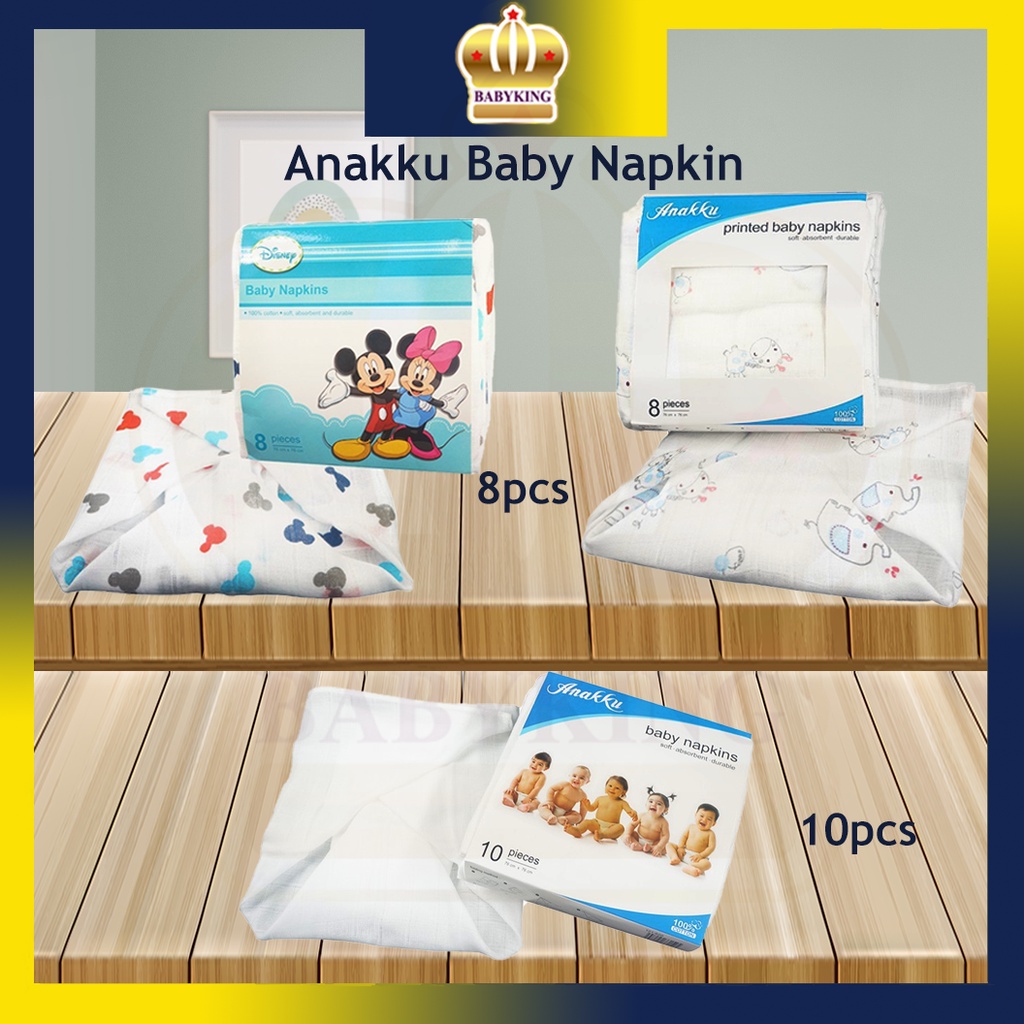 Original Anakku Disney White Plain Printed Baby Napkin Napkins + 3 ...