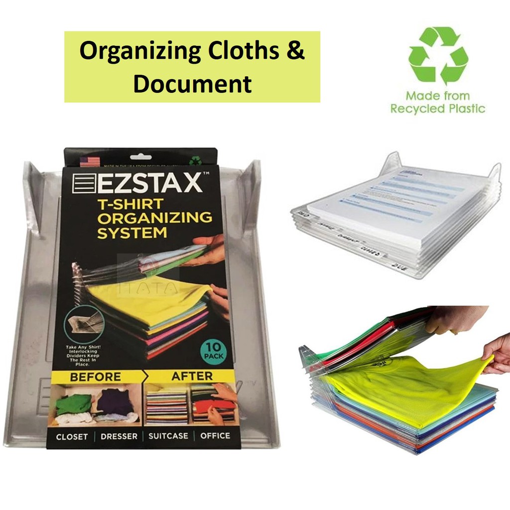 READY STOCK - EZSTAX 10 Pack T-Shirt Organizing System Organizer Organize Fold Folding Clothes ...