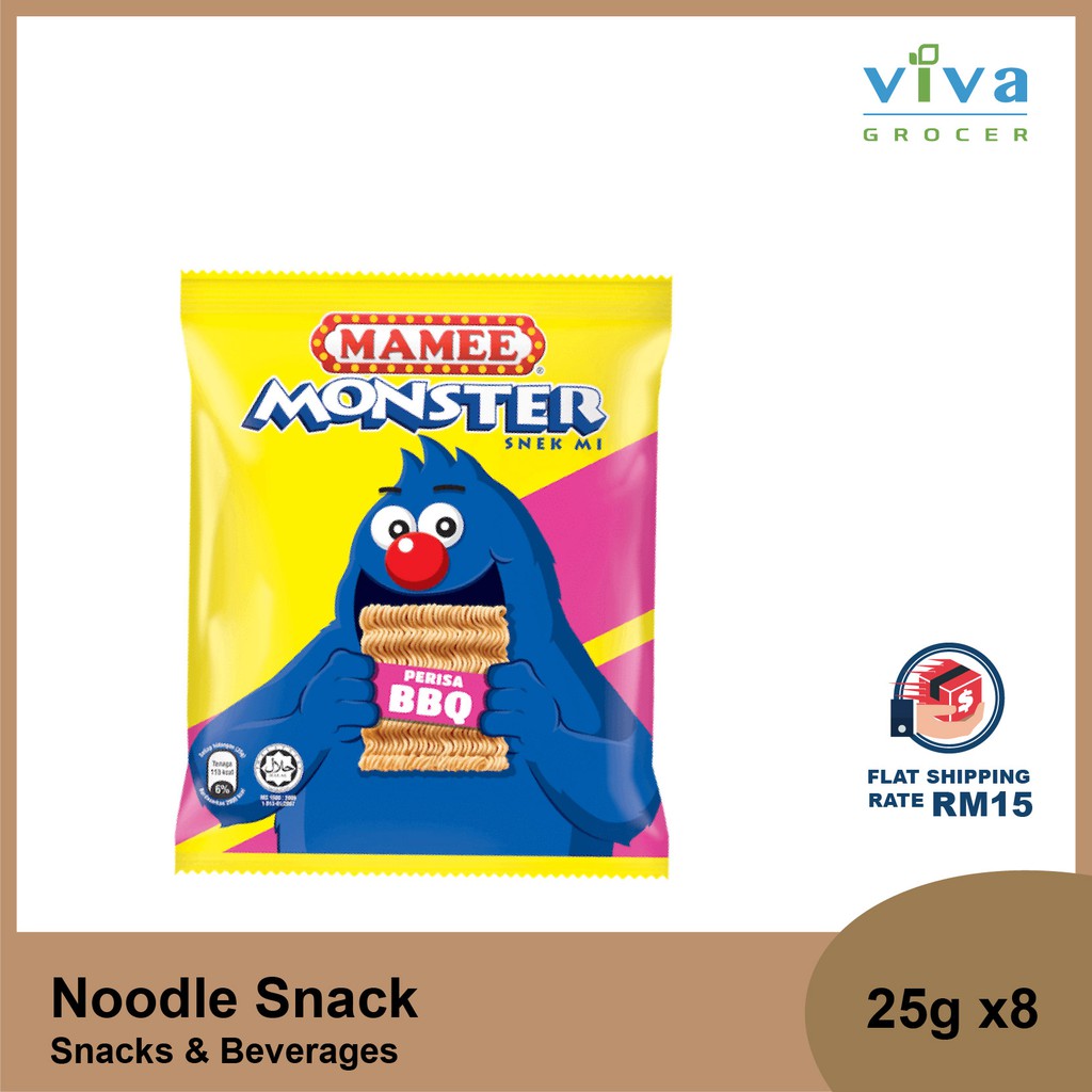 Mamee Monster Noodle Snack BBQ 25g x8 | Shopee Malaysia