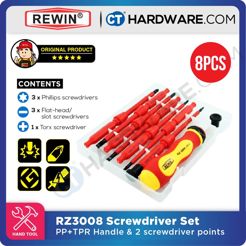 REWIN RZ3008 8PCS MULTI PURPOSE SCREWDRIVER SET 6150 CRV | Shopee Malaysia