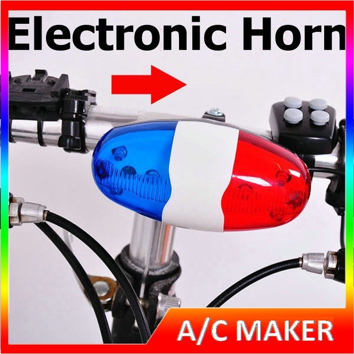 Bicycle 6 LED 4 Sound Loud Electronic air Horn Hon light lampu Elektrik ...