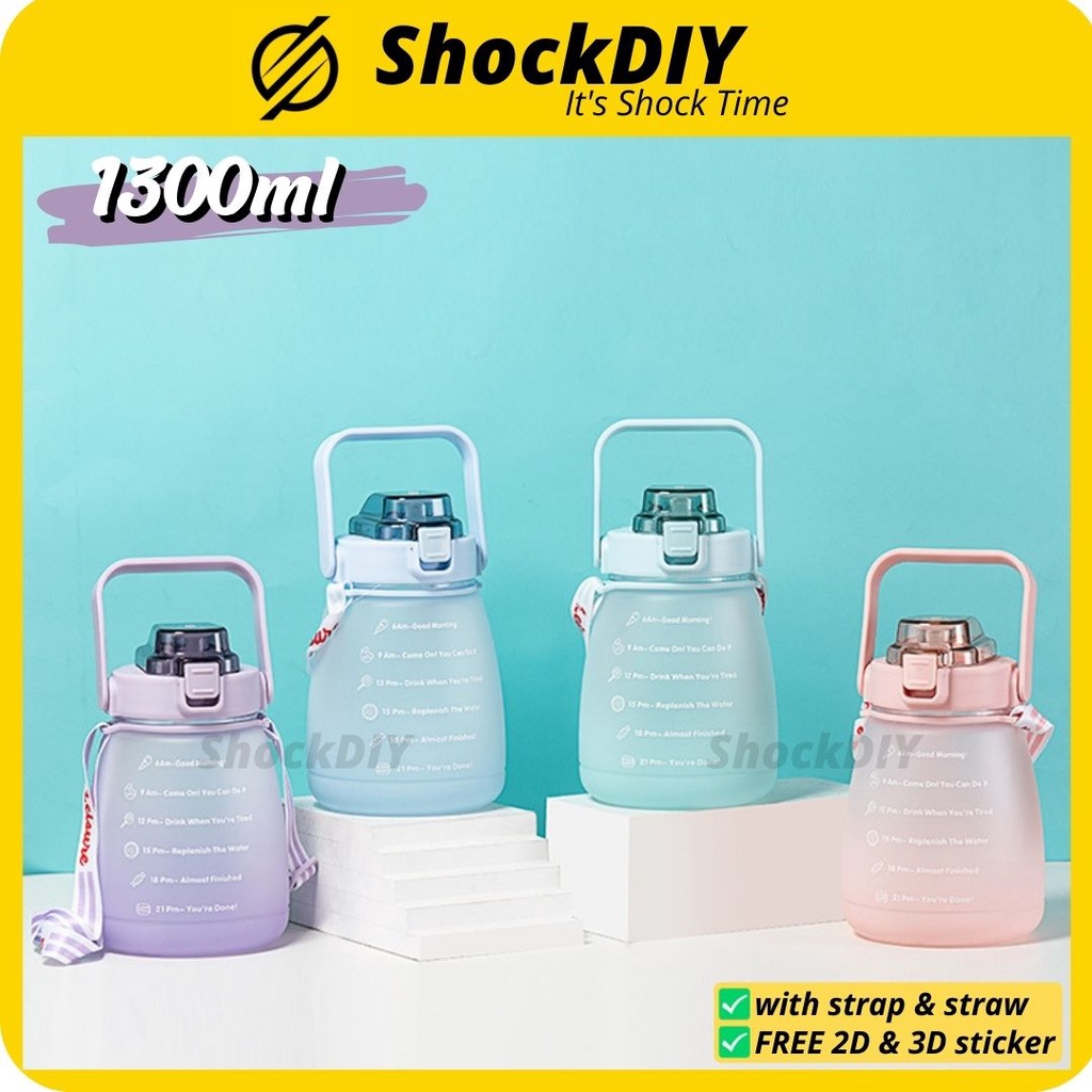Drinking Water Bottle Straw Strap Safety Lock Lid Gradient Reminder Time Marker Portable Leak ...