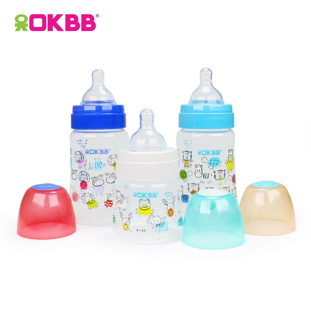 3 IN 1 OKBB Cartoon Wide Neck Triple Pack Feeding Bottle with Wide Neck ...