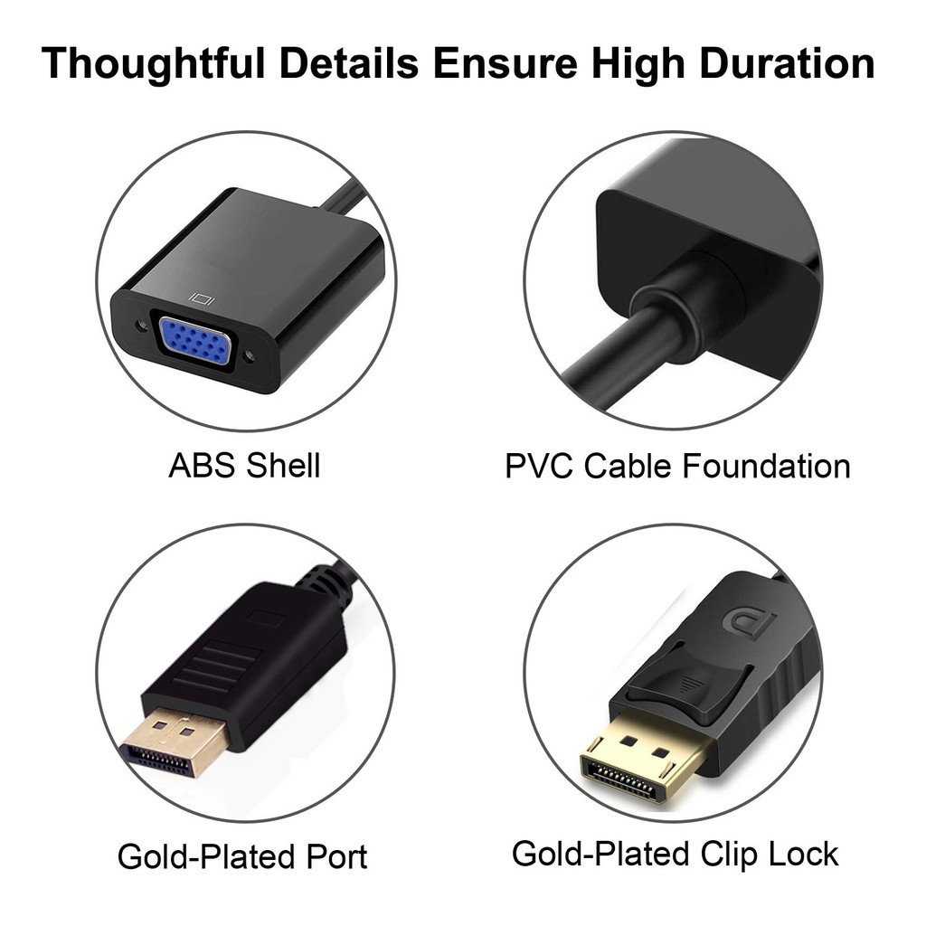 Display Port To VGA Converter Male to Female Cable DP Adapter ...