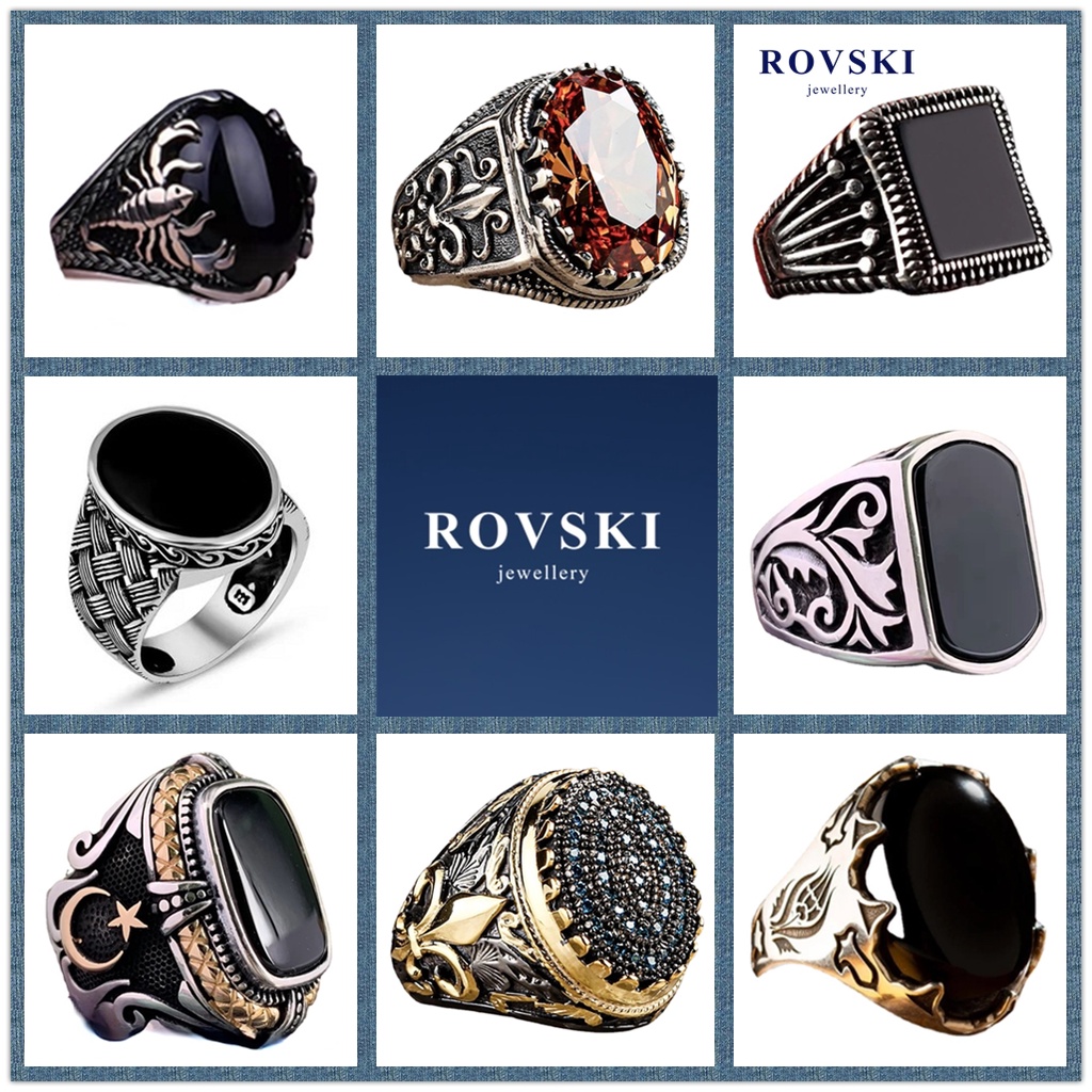ROVSKI Fashion Korean Ready Stock Jewelry Cincin Lelaki Gold Plated 925 ...