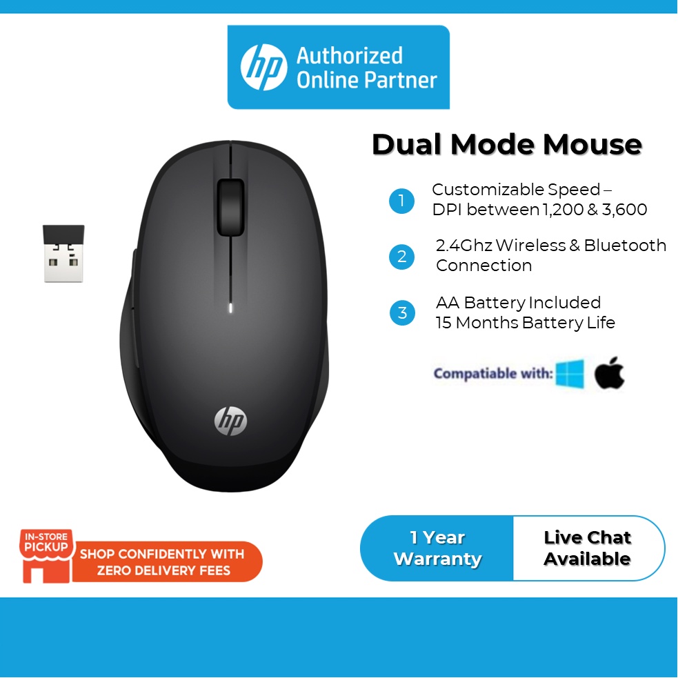 HP Bluetooth Mouse Dual Mode Wireless Mouse With 2.4GHz Black (6CR71AA ...