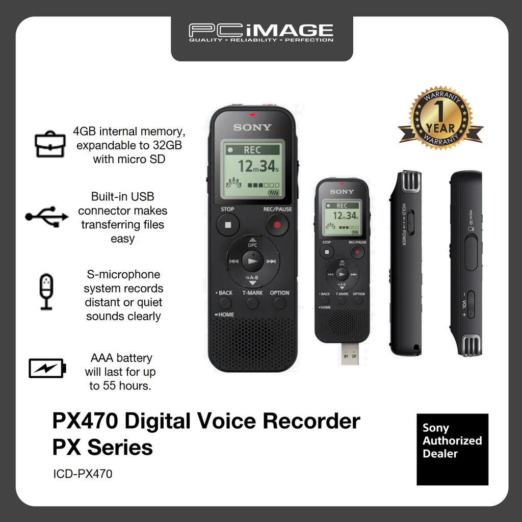 Sony ICD-PX470 Digital Voice Recorder with Built-In USB and Internal ...