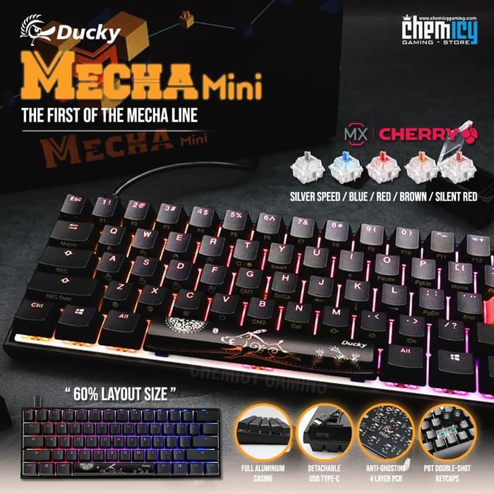 Ducky Mecha Mini RGB Light 60% Aluminum Mechanical Gaming Keyboard ...