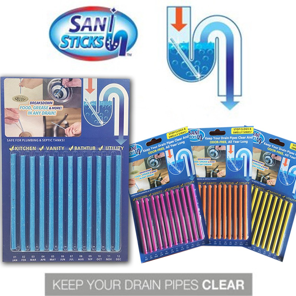 Sani Sticks Enzyme Stick Pipe Deodorizer Prevent Clogs Drain Cleaner ...