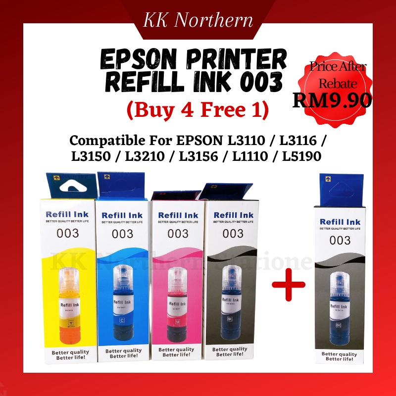 Epson Ink 003 Bottle Black/Cyan/Magenta/Yellow L3110 / L3116 / L3150 ...