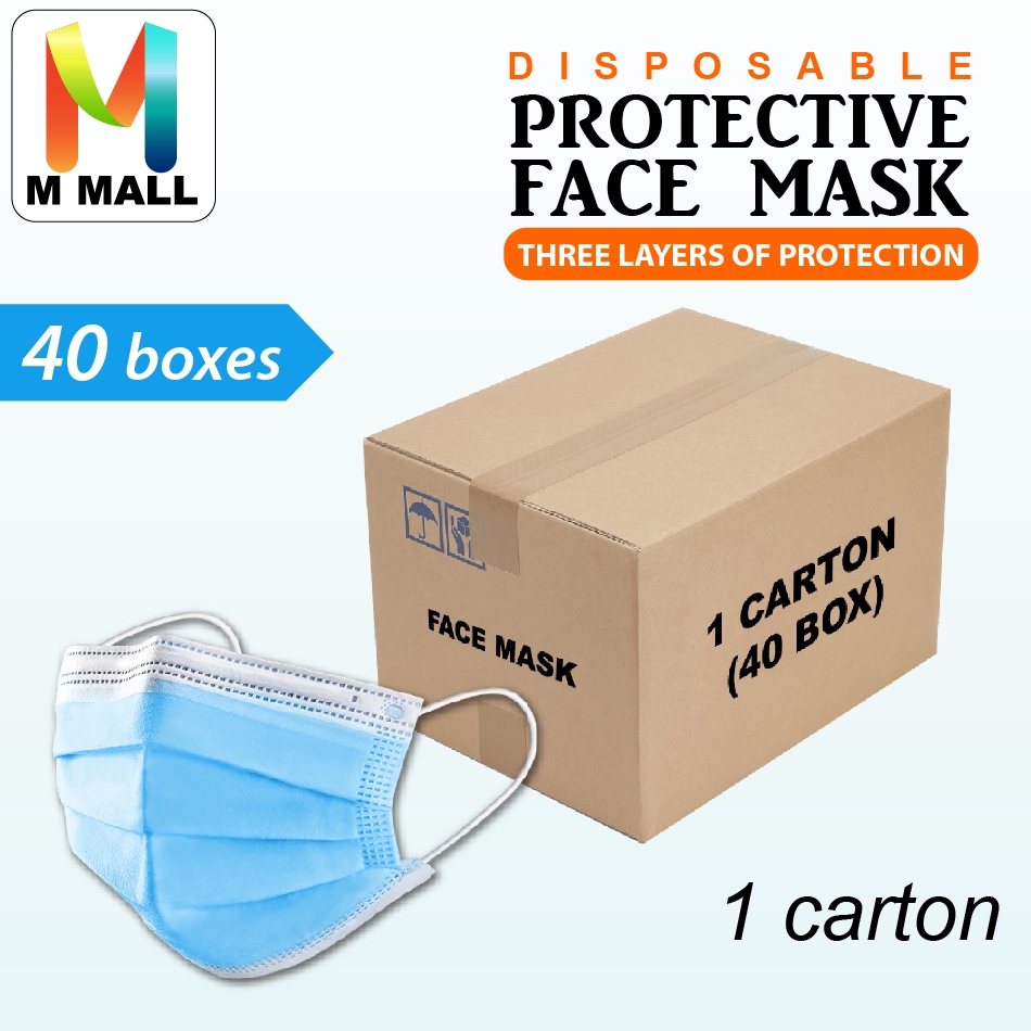 1 CARTON (40BOX) Face Mask Disposable 3ply Face Mouth Mask Filter ...