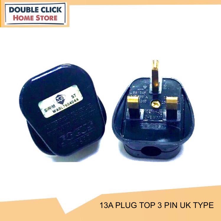 (SIRIM)13A Plug Top 3pin UK Type Plug Top Black | Shopee Malaysia