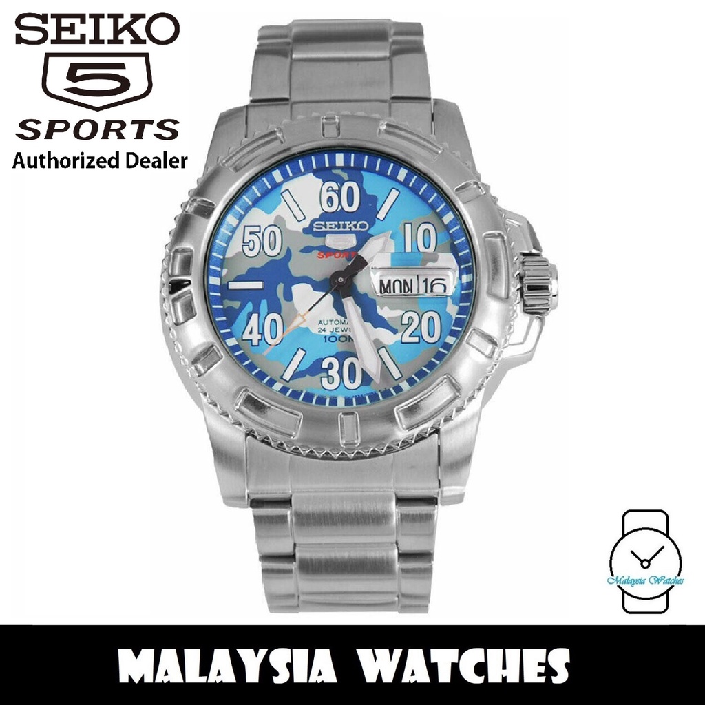 Seiko 5 Sports SRP223K1 Automatic Blue Military Dial Hardlex Crystal ...