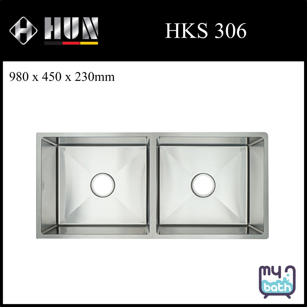 HUN HKS 306 Double Bowl Under Mount Stainless Steel Kitchen Sink with ...