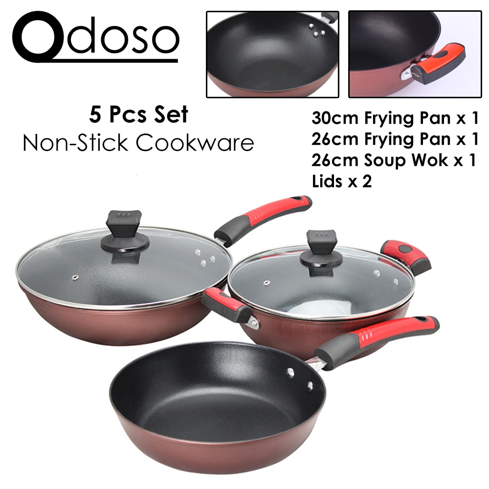 Premium Set of 5 Non Stick Cookware- Maroon,Kuali set, Kuali Tidak ...