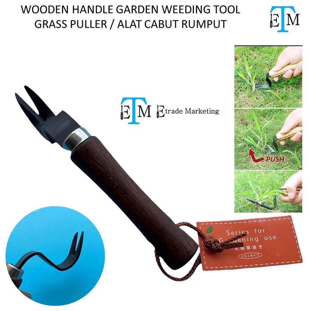 ECHO METAL NO. 489 WOODEN HANDLE GARDEN WEEDING TOOL GRASS PULLER ...