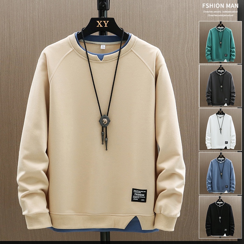 Spring And Autumn New Fake Two Piece Round Neck Sweater Trend Long ...
