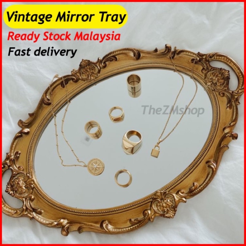 Aeshetic Vintage Mirror Tray ASMR props house deco perfume organizer ...