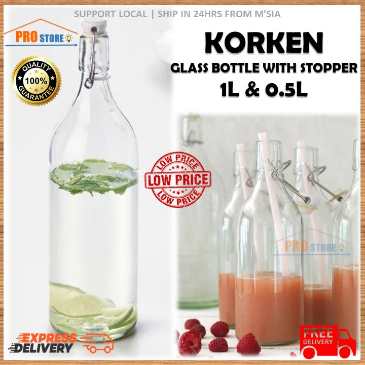 IKEA KORKEN BOTTLE WITH STOPPER CLEAR GLASS 1.0L | 0.5L AIR BOTOL KACA ...