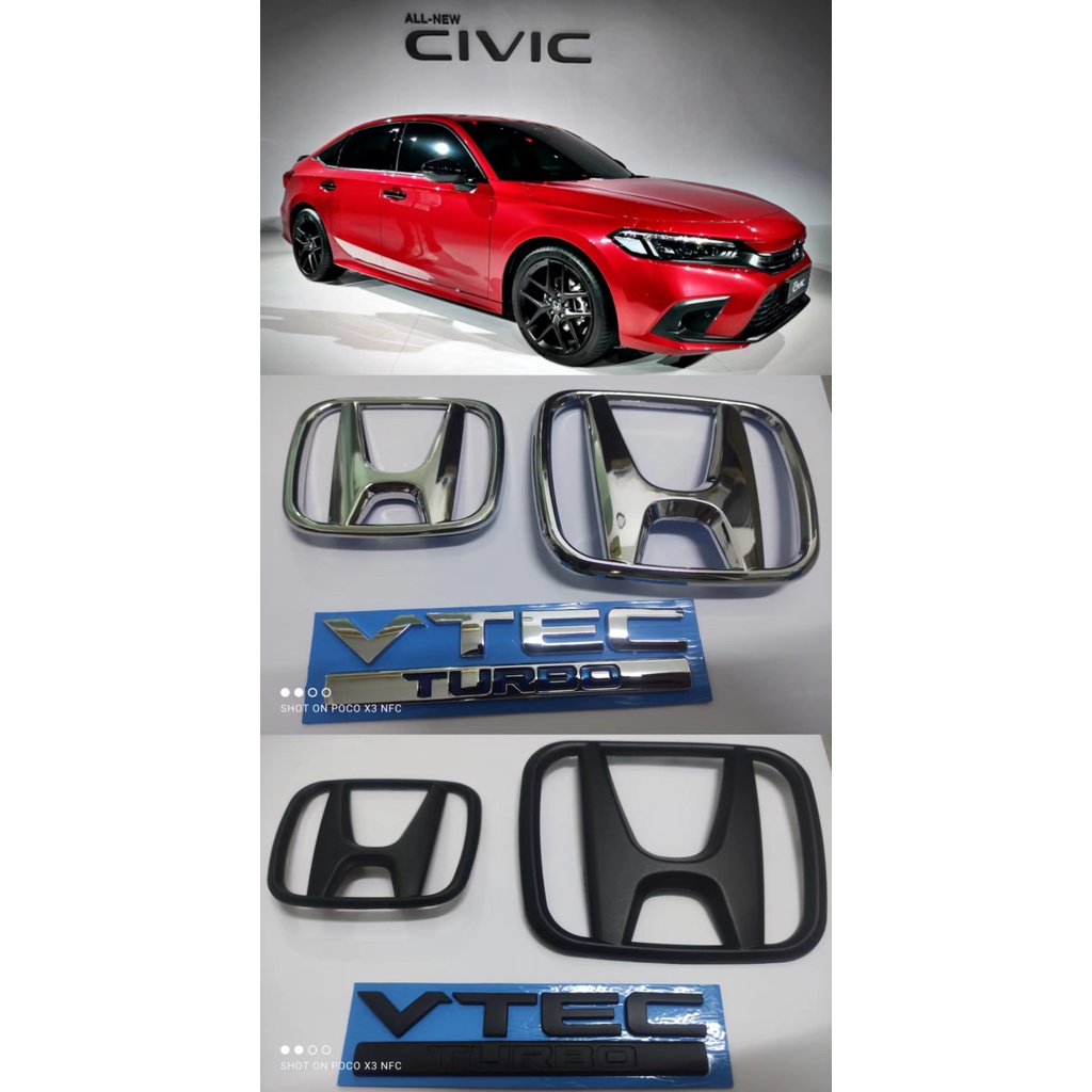 HONDA CIVIC FE RS Black Chrome Matte Black Gold TYPE R Emblems Logo ...