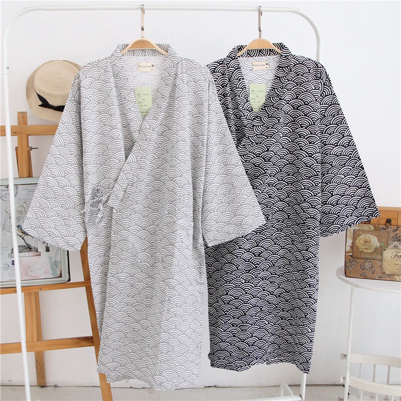 [ Ready Stock ]Jubah 100% Cotton Gauze Men Kimono pyjamas Robe Long ...