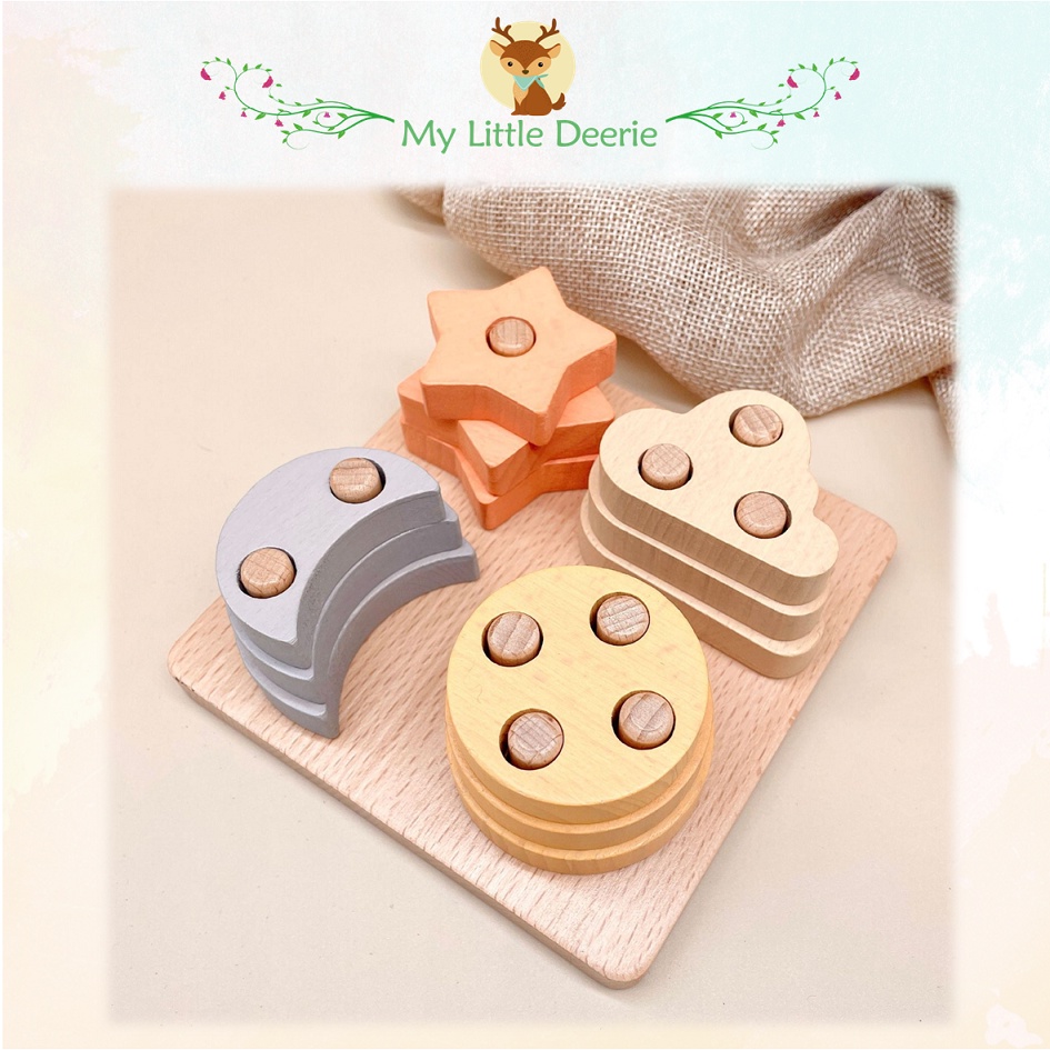 Wooden Pastel Shapes Geometric Stacking Puzzle Blocks Early Learning ...