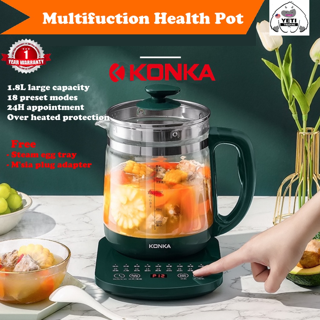 KONKA Multifunction Health Pot 1.8L Glass Electric Kettle Kitchen Cooker Soup/Tea 養生壺 | Shopee ...