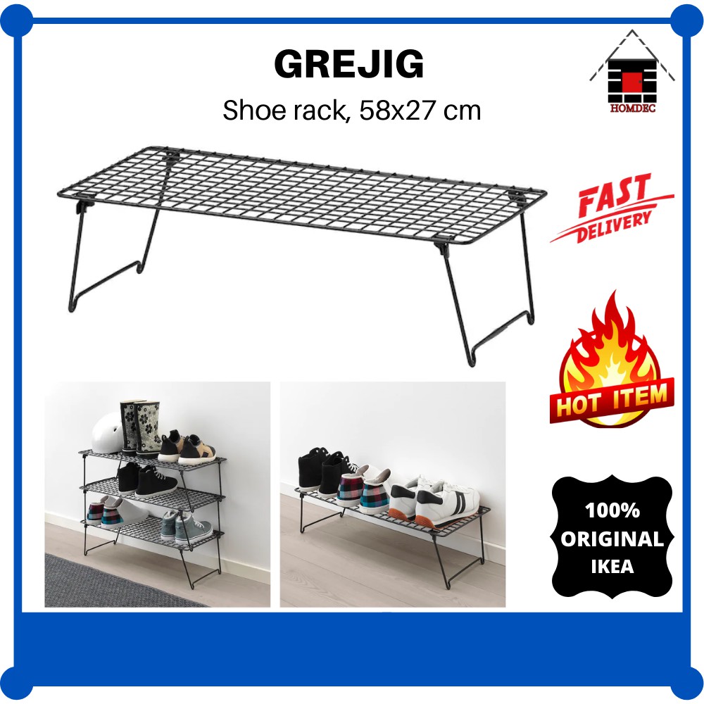 IKEA GREJIG Shoe rack, 58x27 cm, black I Rak kasut, 58x27 cm | Shopee ...
