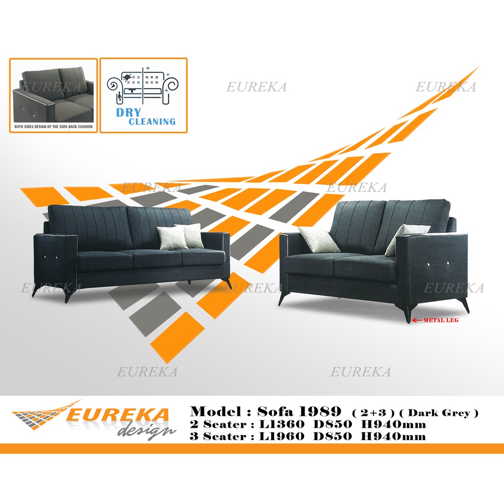 EUREKA Sofa Set 2+3 Couch Modern Upholstery Fabric Wood Living Room 1989 (Deliver & Installation ...