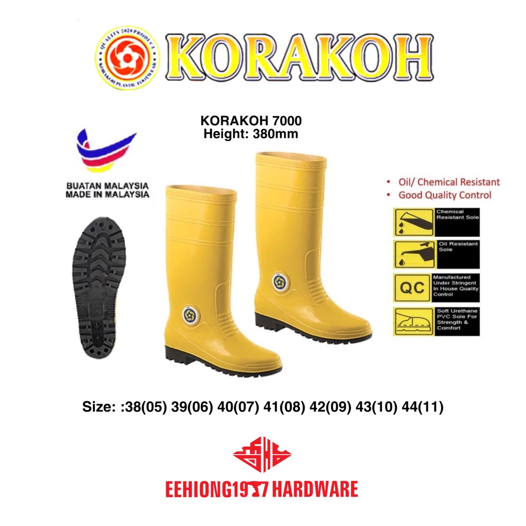KORAKOH 7000 Yellow Rubber Shoes Rubber Boots Rain Boots Kasut Kerja ...