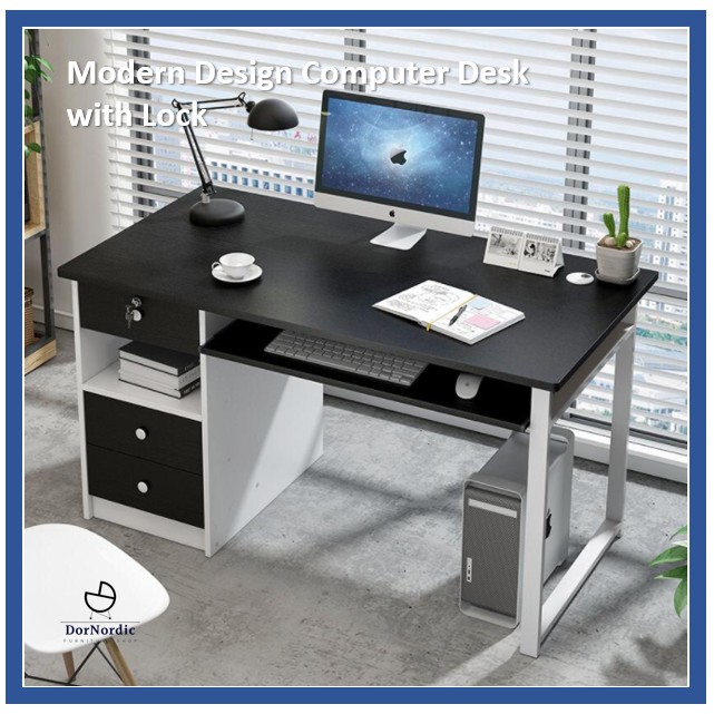 DorNordic Modern Home Office Computer Desk Table L120cm with Key Lock ...
