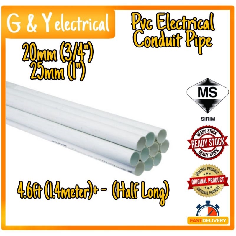 PVC Electrical Conduit Pipe 4.5feet(1.4m) - 20mm(3/4") / 25mm(1") Paip ...