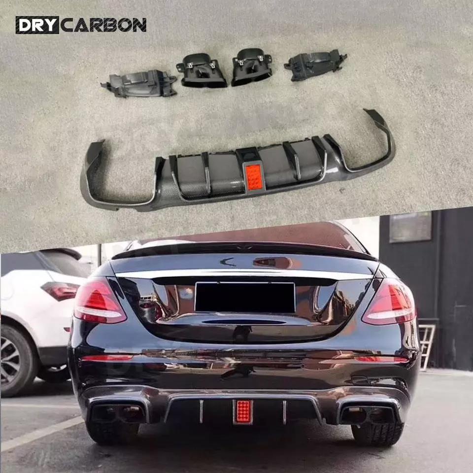 Carbon Fiber For E Class Rear Diffuser with LED Brake Light Exhaust ...