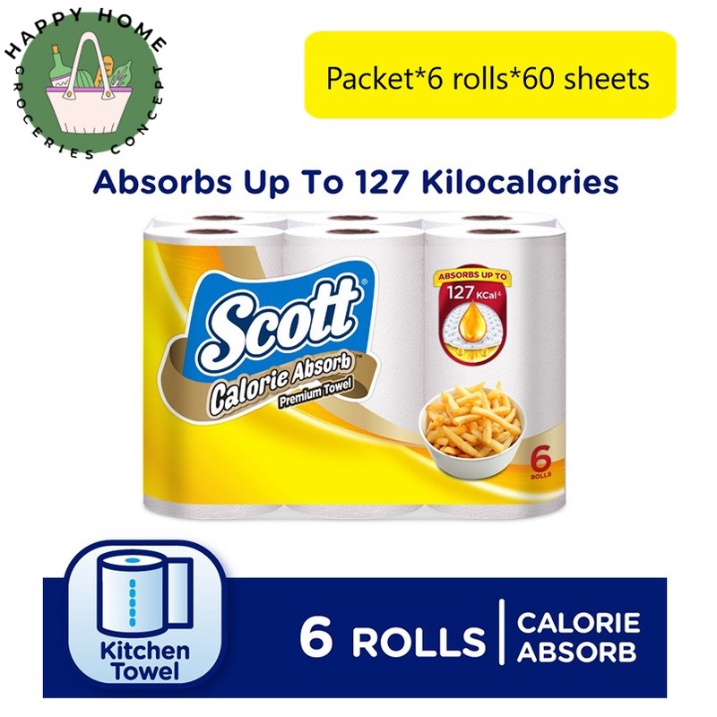 Scott Premier Calories Absorb Kitchen Towel (Packet*6 rolls*60 sheets ...