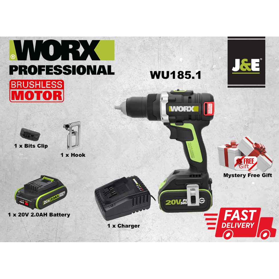 J&E WORX Professional WU185 20V 4.0Ah Brushless Moto Drills & Driver | Shopee Malaysia