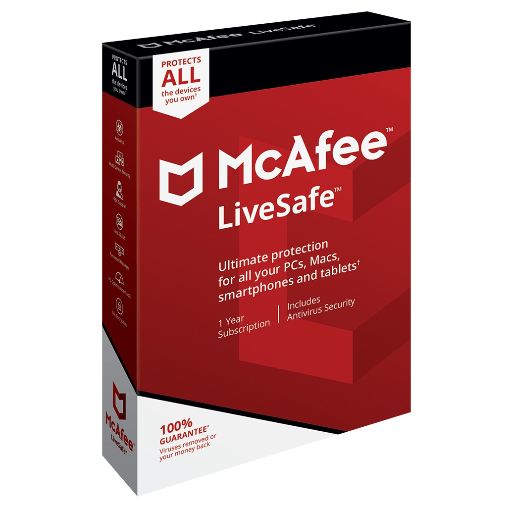 McAfee LiveSafe for 1 PC/3 Years & Unlimited PCs/1 Year ( Online ...