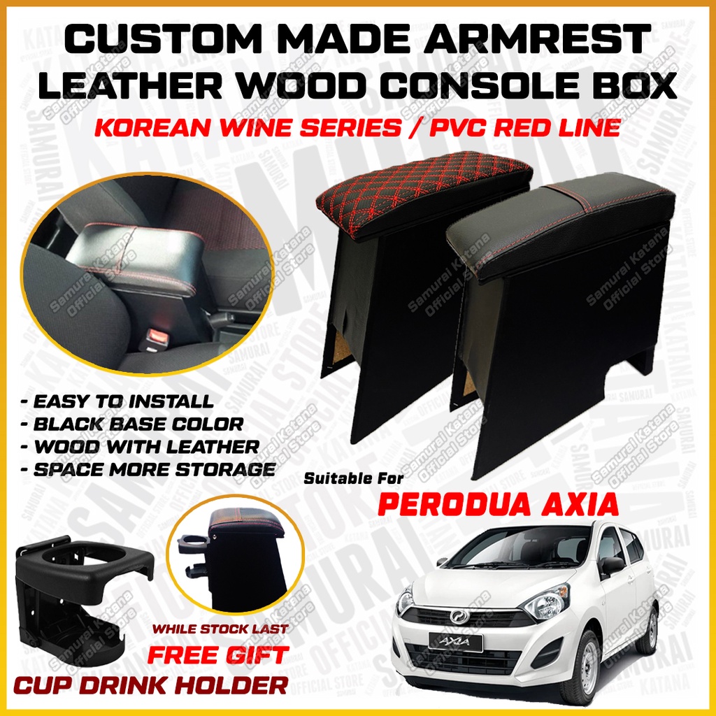📦 Custom Made Armrest For Perodua Axia PVC Red Line Console Box Korean ...