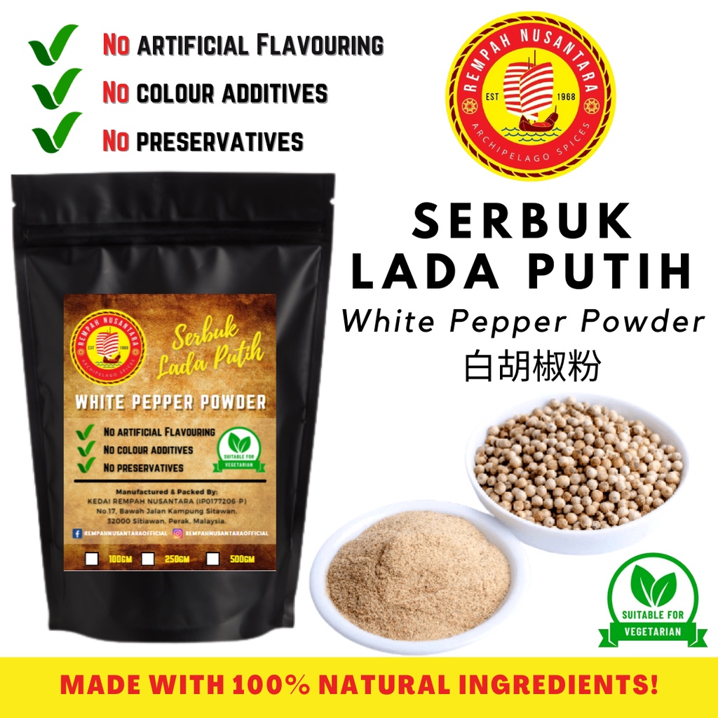 Serbuk Lada Putih / White Pepper Powder / 白胡椒 100g - [REMPAH NUSANTARA ...
