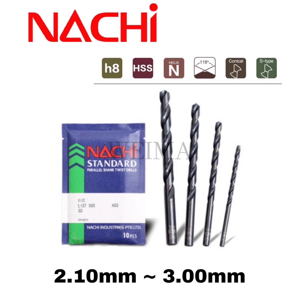 [100% Original] NACHI HSS STANDARD PARALLEL SHANK TWIST DRILL / HSS STRAIGHT SHANK DRILL 2.1MM ...